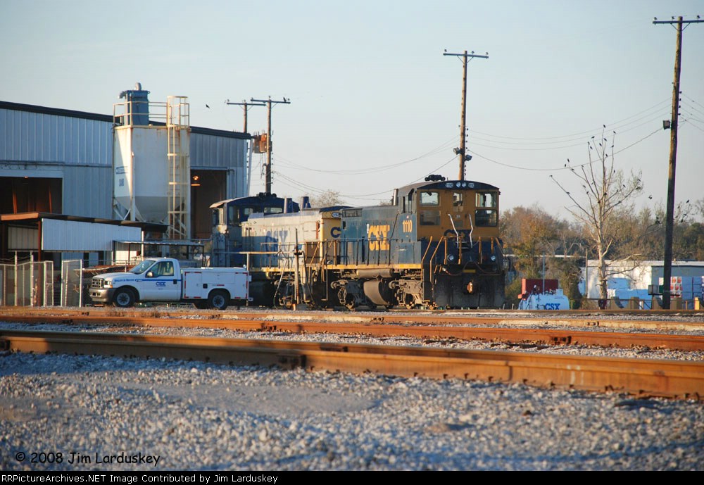 CSX 1110 and 1152 wait for service outside the engine shop